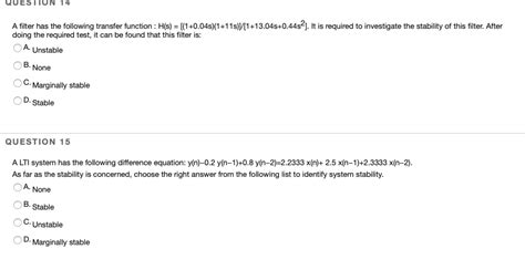 solved question 14 a filter has the following transfer