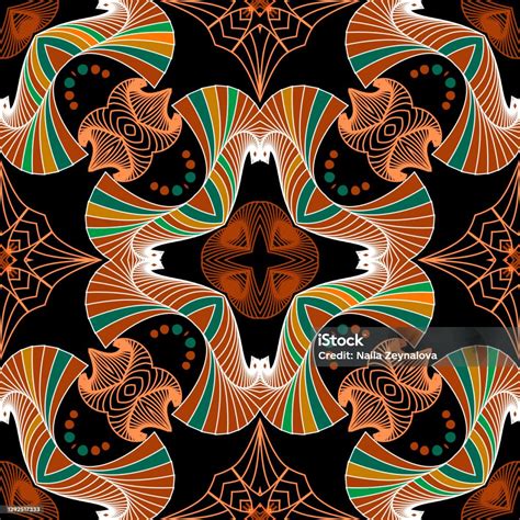 추상 벡터 원활한 패턴 라인 아트 현대 배경 화려한 장식 배경을 반복합니다 프랙탈 라인 장식 스트라이프 모양 곡선이 있는 화려한 기하학적 미래 스타일 디자인 0명에 대한