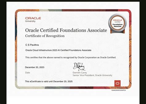 Oraclecertified Cloudcomputing Ai Certification Pavithra Cs