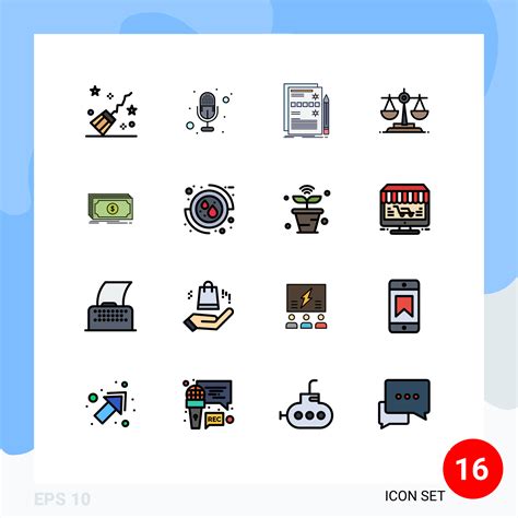 Editable Vector Line Pack Of 16 Simple Flat Color Filled Lines Of Transfer Money Data Law