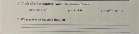 Solved 1 Circle All Of The Implicit Equations Presented