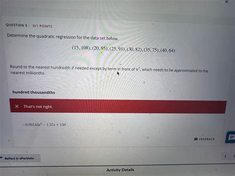 Solved Determine The Quadratic Regression For The Data Set Chegg