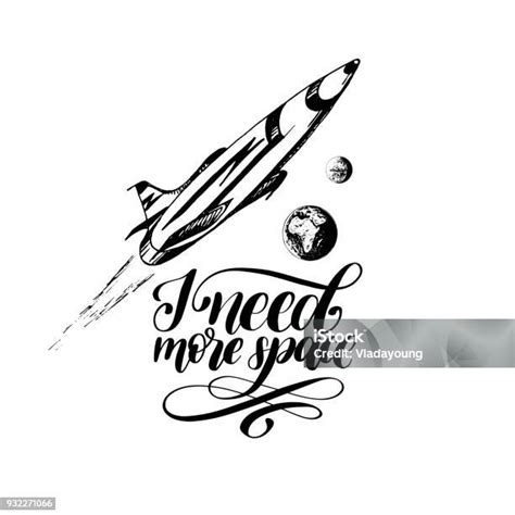 핸드 레터링 문구 나를 더 많은 공간을 필요 지구에서 화성에 도착 하는 우주 로켓의 벡터 그림을 그려 개념에 대한 스톡 벡터 아트 및 기타 이미지 Istock