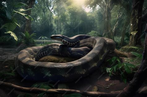 Premium Photo A Titanoboa Snake In The Jungle