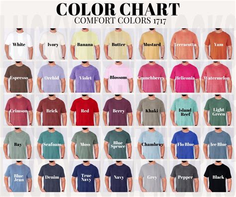 Male Comfort Colors 1717 Color Chart Comfort Colors Color Chart 1717