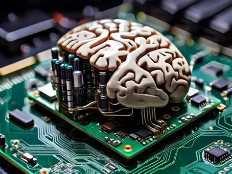 Image Of The Human Brain As The Printed Circuit As Motherboard Processor Stock Illustration