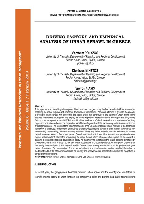 Pdf Driving Factors And Empirical Analysis Of Urban Sprawl In Greece