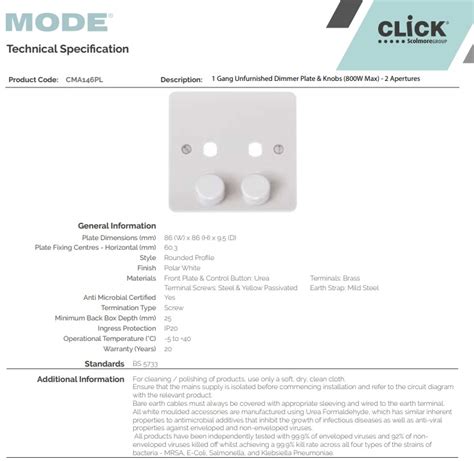 Click Mode 2 Gang Dimmer Plate Knob Mgf Electrical Supplies
