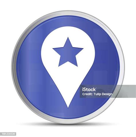 지도 포인터 스타 아이콘 프라임 블루 라운드 버튼 벡터 일러스트 디자인 실버 프레임 푸시 버튼 개념에 대한 스톡 벡터 아트 및 기타 이미지 Istock