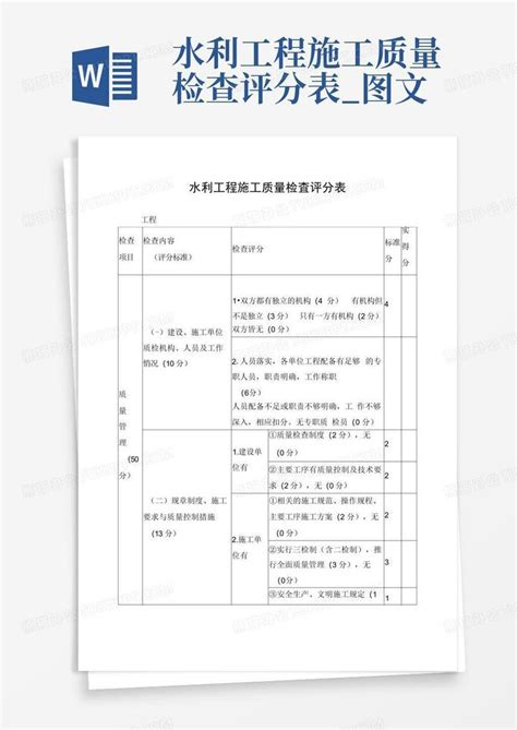 水利工程施工质量检查评分表 图文Word模板下载 编号qwebgmeb 熊猫办公