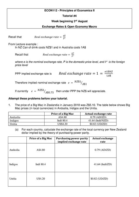 ECON S Tutorial ECON Principles Of Economics II Tutorial Week Beginning Rd
