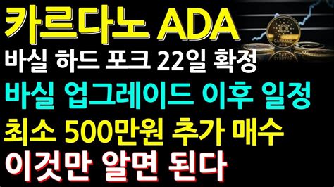 카르다노 코인 바실 하드 포크 22일 확정 바실 업그레이드 이후 일정 최소 500만원 추가 매수 이것만 알면 된다 Youtube