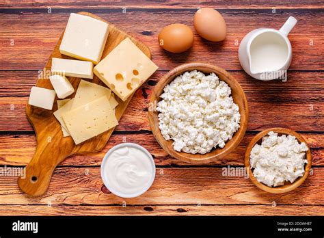 Different Types Of Dairy Products Top View Stock Photo Alamy