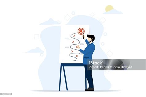 비즈니스 전략 계획 개념 목표를 달성하기 위한 마케팅 전술 승리와 성공을 위한 프로젝트 차단기 및 솔루션 블랙보드에 비즈니스 성공 전략을 제시하는 똑똑한 사업가