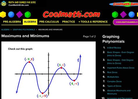 Coolmath Graphing Polynomials Maximums And Minimums Activity For 6th