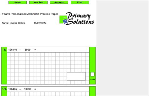 Arithmetic Tests UK Primary Solutions
