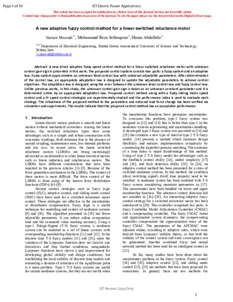 Pdf A New Adaptive Fuzzy Control Method For A Linear Switched