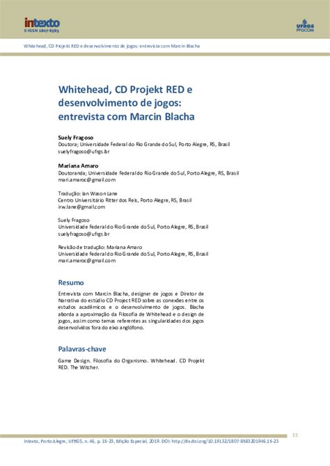Pdf Whitehead Cd Projekt Red E Desenvolvimento De Jogos Entrevista Com Marcin Blacha