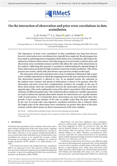 Pdf On The Interaction Of Observation And Prior Error Correlations In Data Assimilation