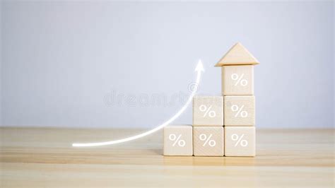 Interest Rate Financial And Mortgage Rates Concept Wooden Blocks With Icon Percentage Symbol