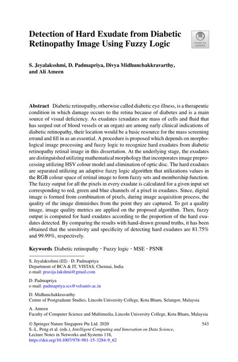 Pdf Detection Of Hard Exudate From Diabetic Retinopathy Image Using Fuzzy Logic
