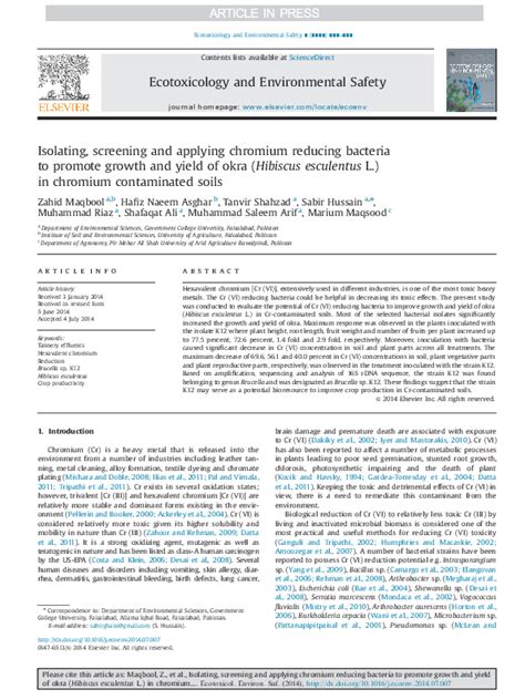 Pdf Isolating Screening And Applying Chromium Reducing Bacteria To