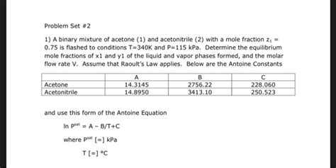 solved problem set 2 1 a binary mixture of acetone 1 and