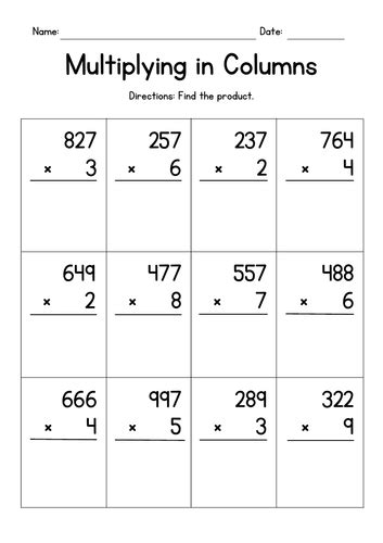 Multiplying 1 Digit By 3 Digit Numbers In Columns Teaching Resources