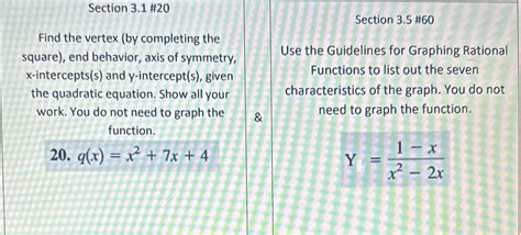 Solved Section 3 1 ﻿ 20find The Vertex By Completing The