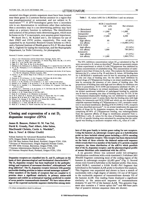 Pdf Cloning And Expression Of A Rat D2 Dopamine Cdna