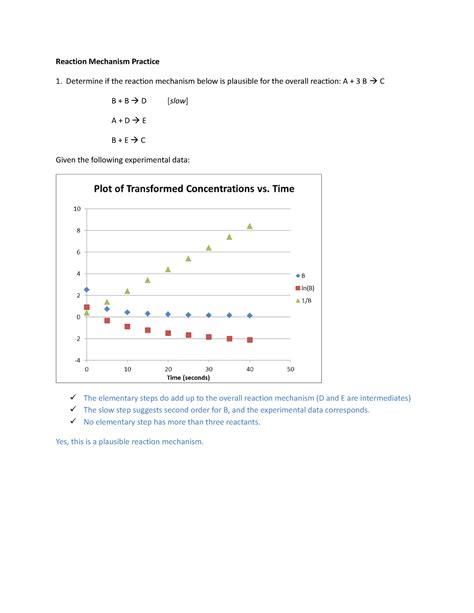 Reaction Mechanism Answer Reaction Mechanism Practice Determine If The Reaction Mechanism