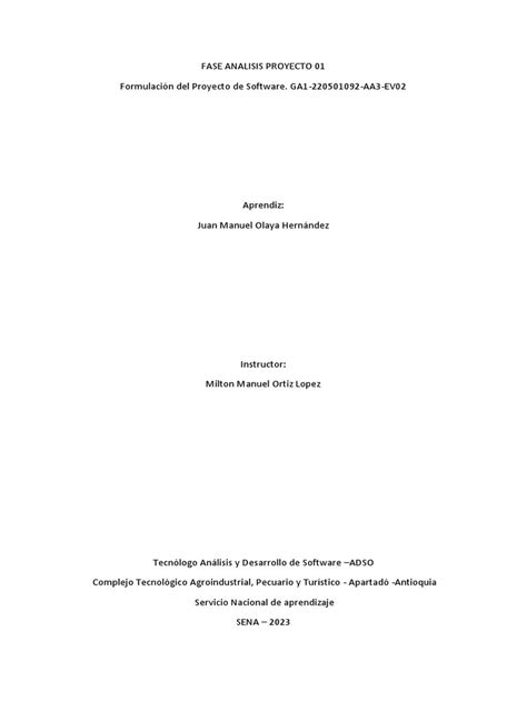 Formulación Del Proyecto De Software Pdf