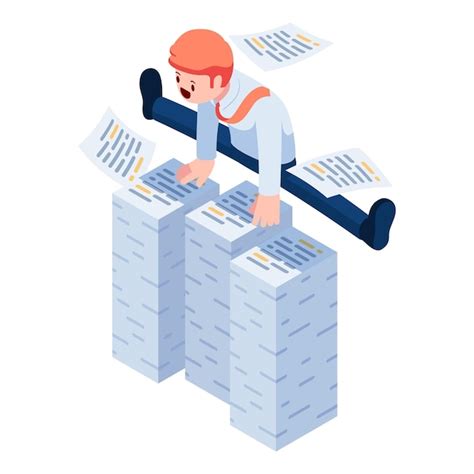 Premium Vector Isometric Businessman Jumping Over Stack Of Document