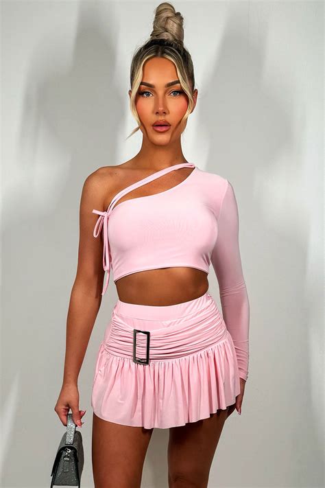 Skort And One Shoulder Crop Top Set Summer Holiday Festival Outfit Uk