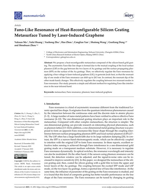 Pdf Fano Like Resonance Of Heat Reconfigurable Silicon Grating Metasurface Tuned By Laser