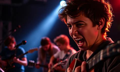 A Vibrant And Energetic Guitar Course Scene Captured In A Dark