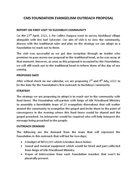 Evangelistic Outreach Proposal Pdf