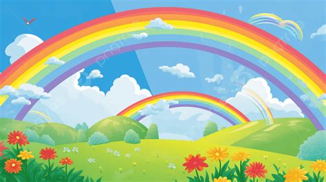 푸른 들판 위에 무지개 아이들을 위한 무지개 그림 무지개 무지개 파워포인트 배경 일러스트 및 사진 무료 다운로드 Pngtree