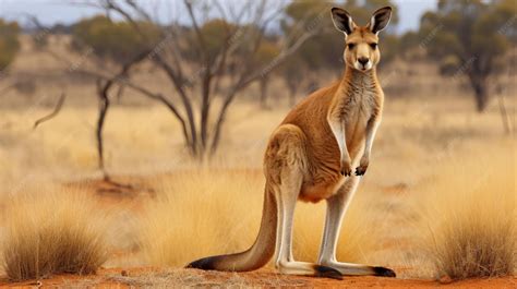 Premium Ai Image Red Kangaroo Standing Up In Grasslands Ai Generative