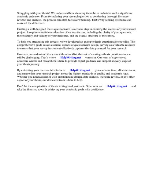 Example Thesis Questionnaire Checklist Pdf Survey Methodology Questionnaire