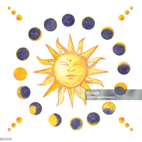 Vetores De Fases Da Lua Em Aquarela E Sol Logotipos Da Moda Hippie