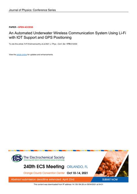 Pdf An Automated Underwater Wireless Communication System Using Li Fi With Iot Support And Gps