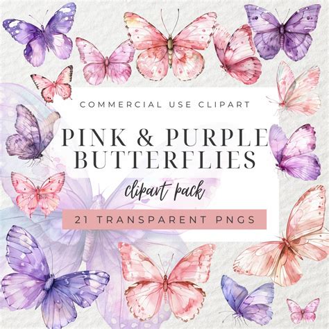 Watercolor Pink And Purple Butterflies Clipart Butterfly Clipart Pink