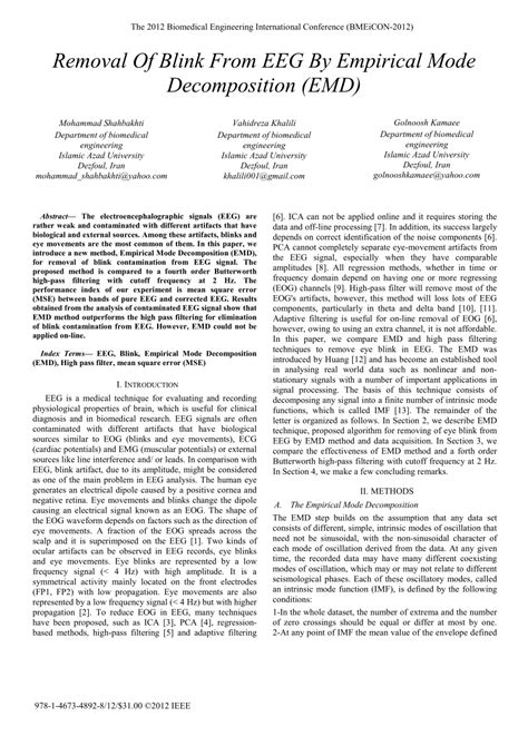 Pdf Removal Of Blink From Eeg By Empirical Mode Decomposition Emd