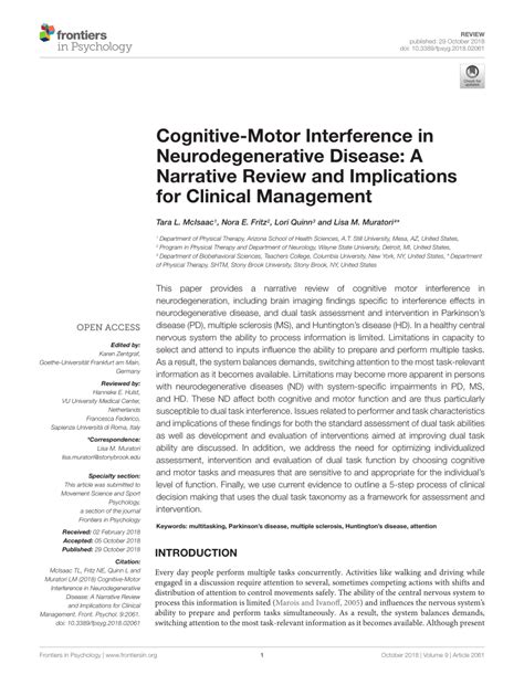 Pdf Cognitive Motor Interference In Neurodegenerative Disease A Narrative Review And