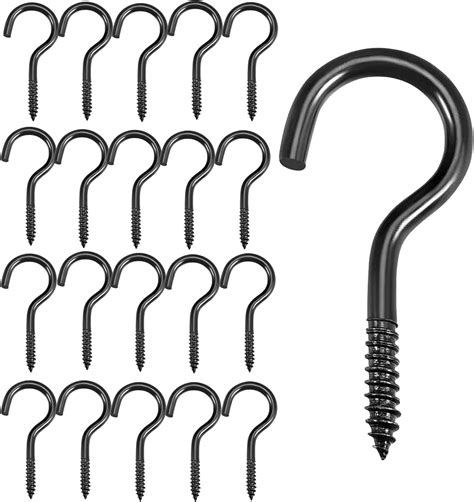 Qingmeng Screw Hooks Black Pack Of 20 Hooks For Screwing Carbon Steel