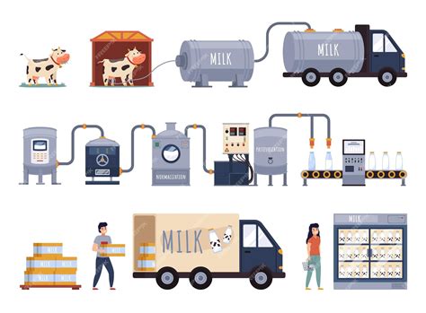 Premium Vector Cartoon Milk Production Dairy Process Chain Processing