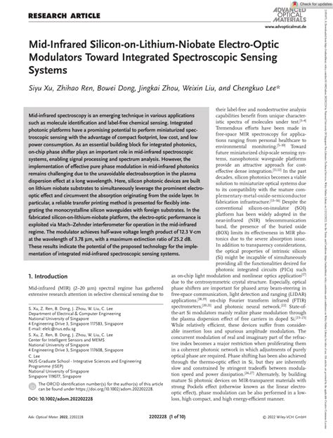 Pdf Mid‐infrared Silicon‐on‐lithium‐niobate Electro‐optic Modulators Toward Integrated