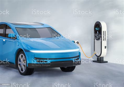 파란색 Ev 자동차 또는 전기 자동차 플러그 인 충전 스테이션 하이브리드 자동차 대체 연료 차량에 대한 스톡 사진 및 기타 이미지 하이브리드 자동차 대체 연료 차량