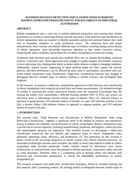 B3 Fault Detection And Classification In Robotic Manipulator Pdf